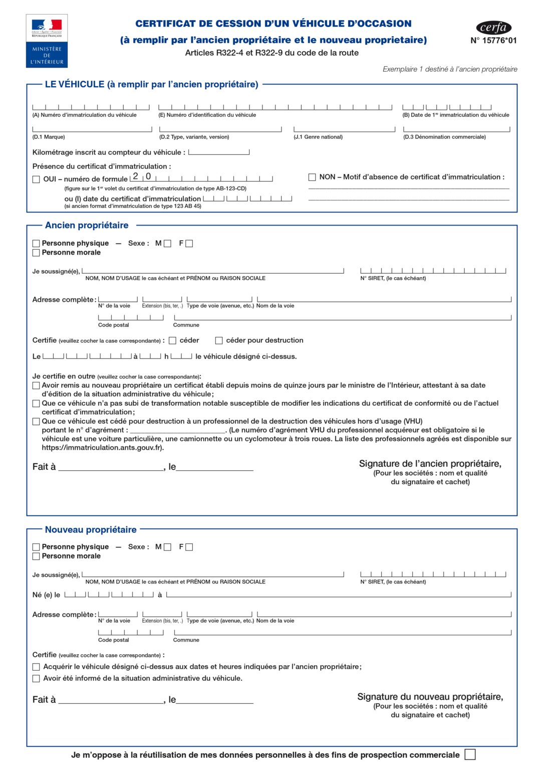 Comment remplir un certificat de cession